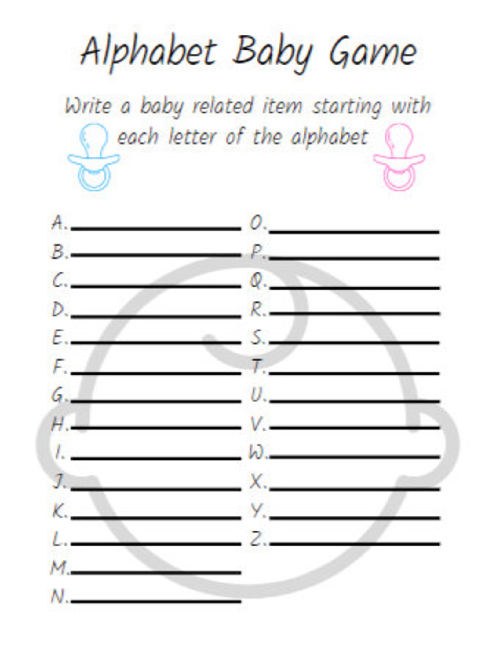 Baby Shower Alphabet Game/ Printable/ Party Game/ - Etsy