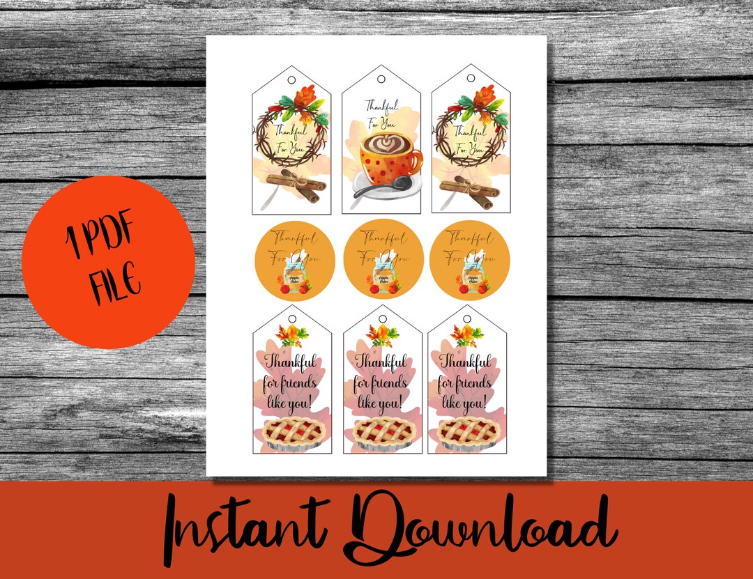 Printable Thanksgiving Gift Tags/ Fall/holiday Season/leaves/cider ...