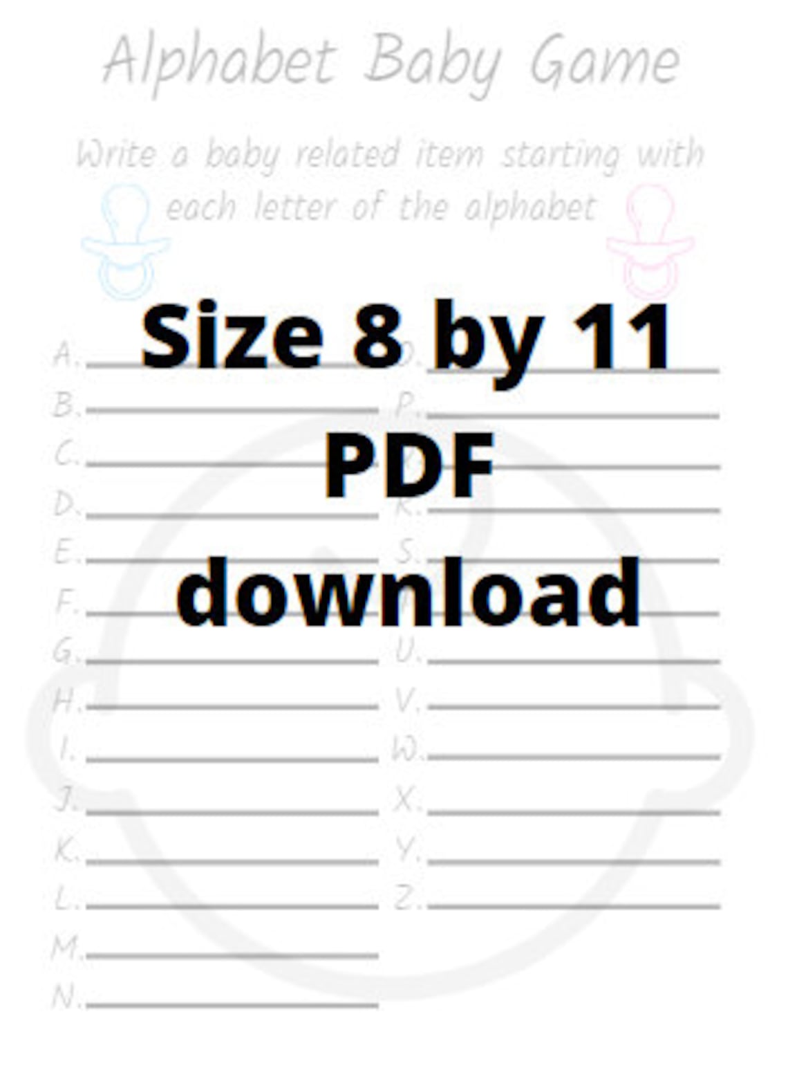 Baby Shower Alphabet Game/ Printable/ Party Game/ - Etsy