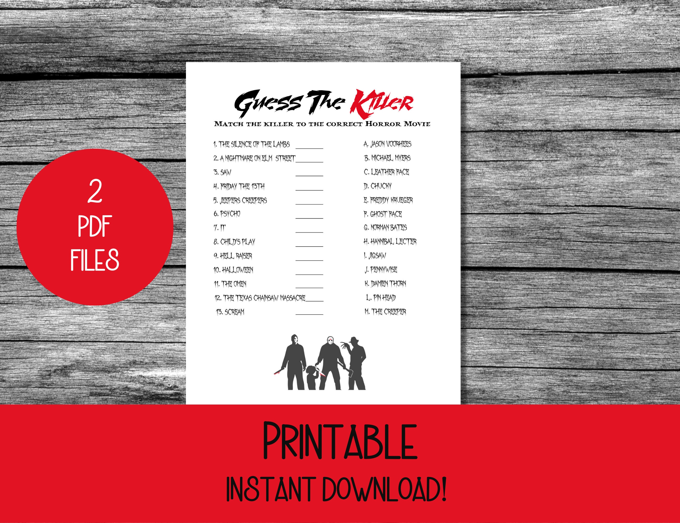 Printable Halloween Game/ Horror Movie/ Party Game/ Guess Who/ Matching ...