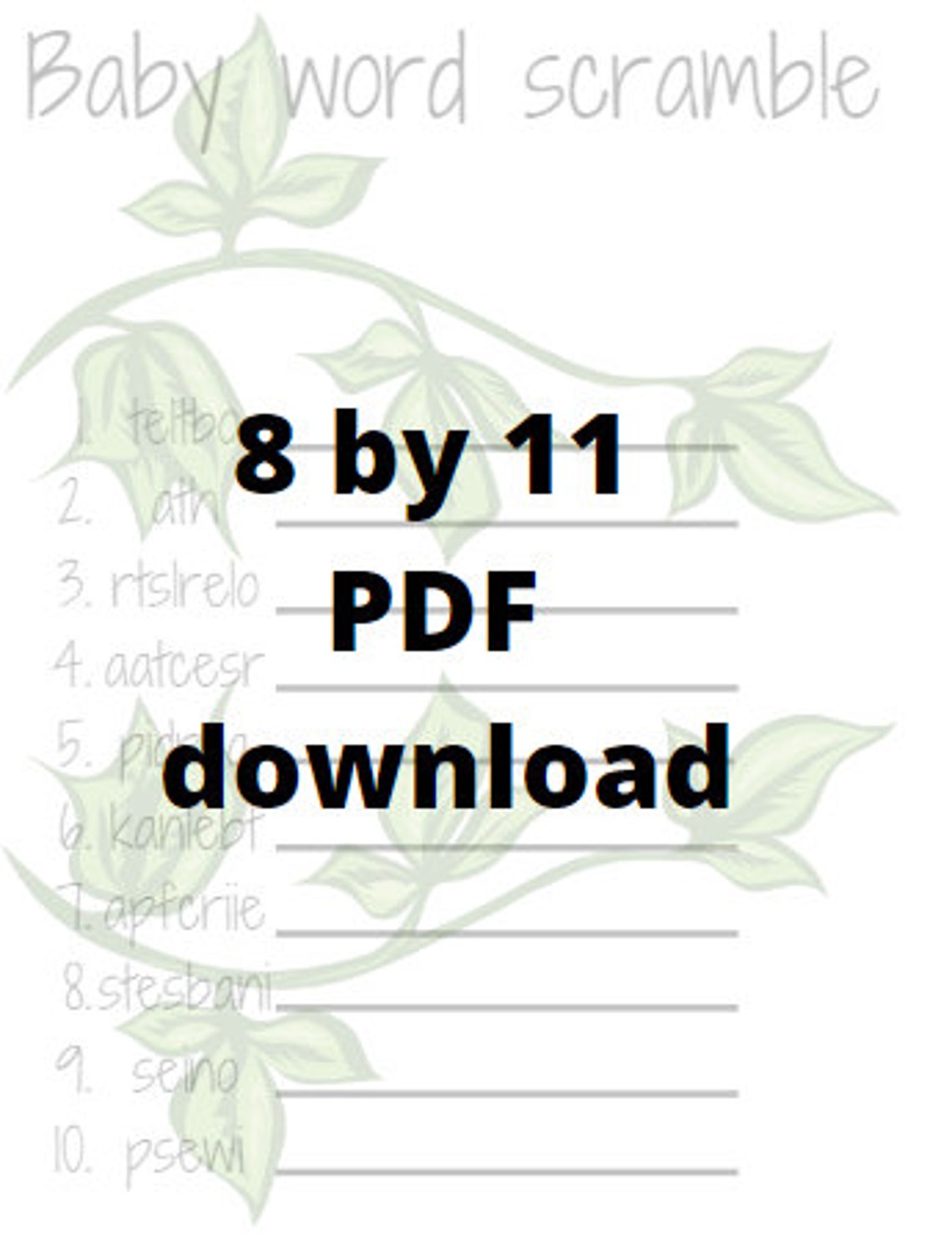 Baby Shower Word Scramble, Greenery Printable/ Party Games/ Baby/shower ...