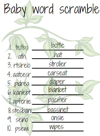 Baby Shower Word Scramble, Greenery Printable/ Party Games/ Baby/shower ...
