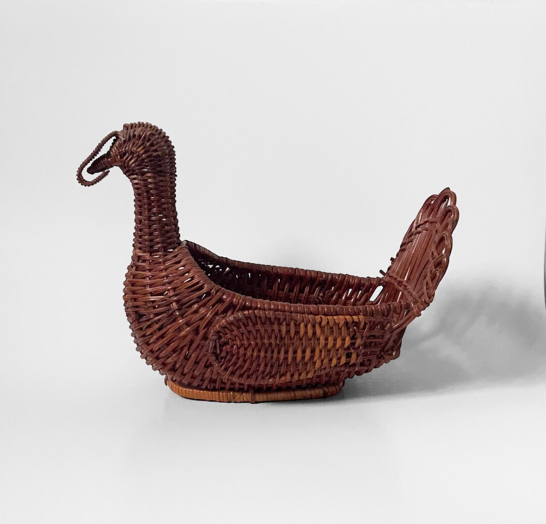 1970s Vintage Woven Wicker Rattan Turkey Basket Bird Egg Basket ...