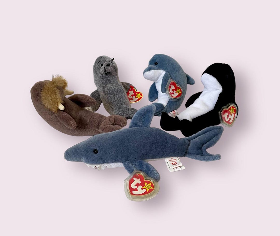 Vintage Beanie Babies Ty JOLLY Walrus TY Slippery Seal TY Echo Dolphin ...