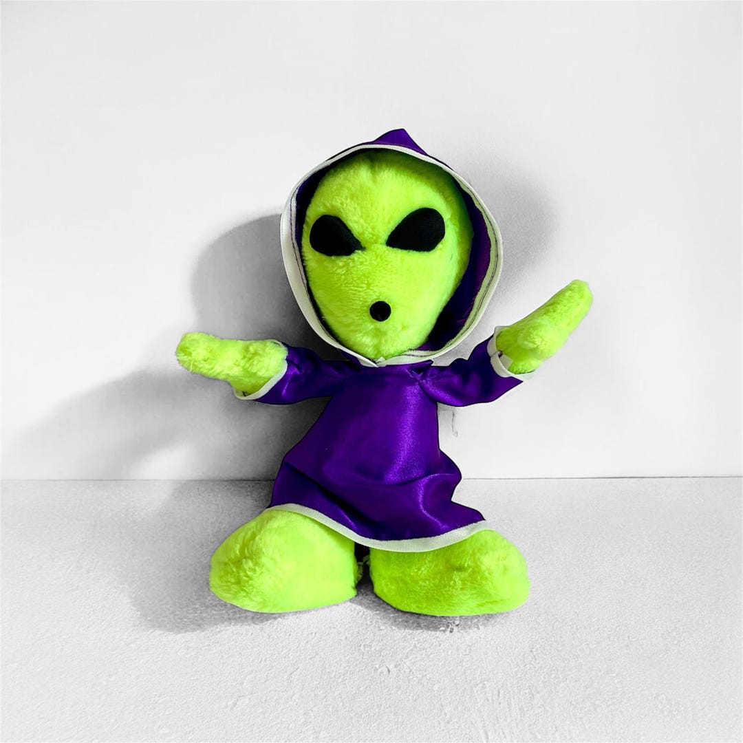 1996 Vintage NANCO Believe the Alien Green Plush Purple Hood, Light ...