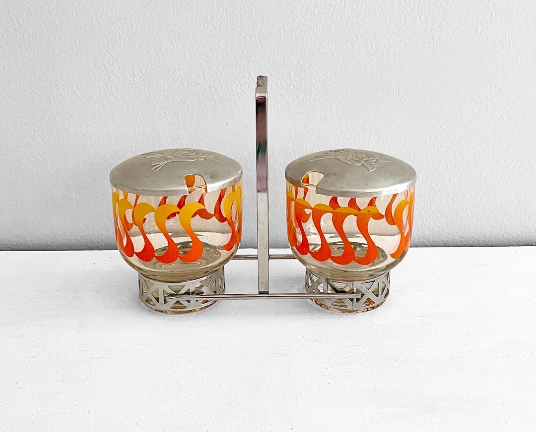 1960s Vintage Libbey Condiment Caddy Set Mid Century Glass Jars Serving ...