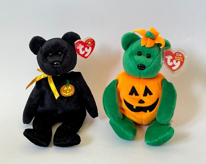 Vintage Halloween Beanie Babies TY Haunt Bear Stuffed Animal Black Bear ...