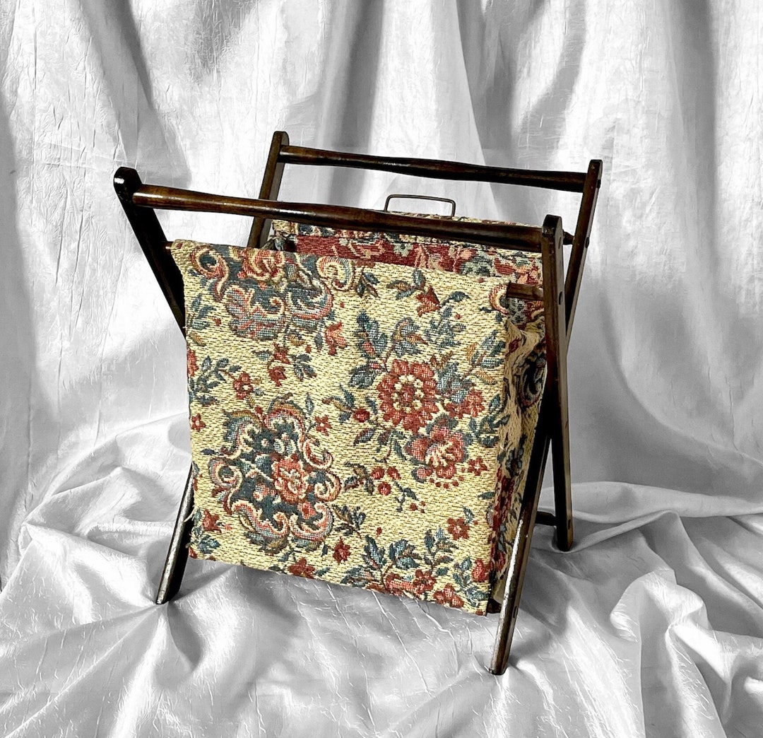 70s Vintage Tapestry Folding Storage Knitting Supply Caddy Vintage ...