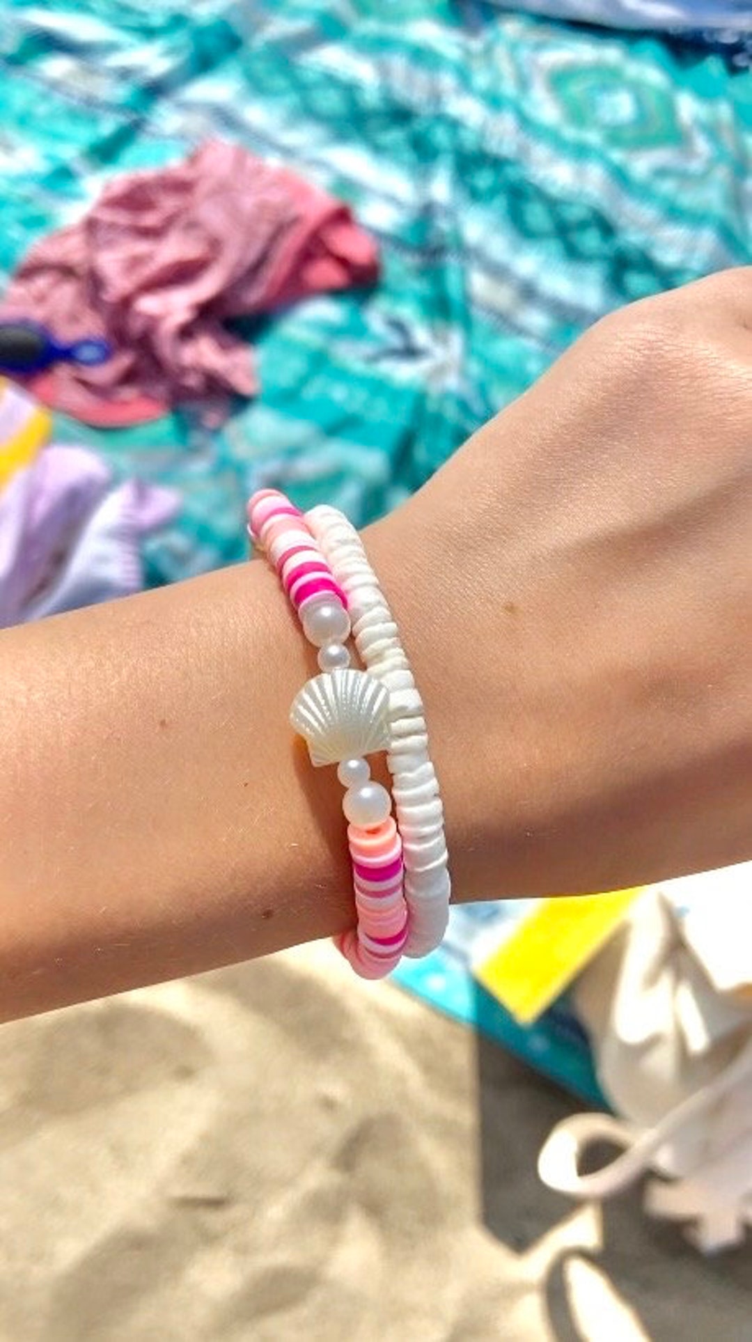 Pink Sea Shell Bracelet Stack - Etsy