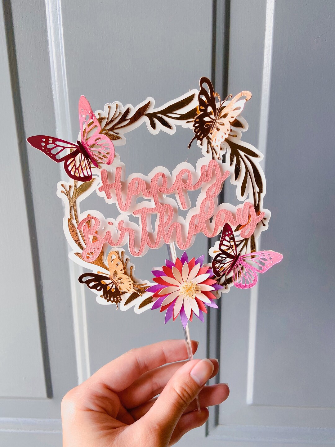 Happy Birthday Cake Topper, Birthday Cake Topper, Floral Cake Topper ...