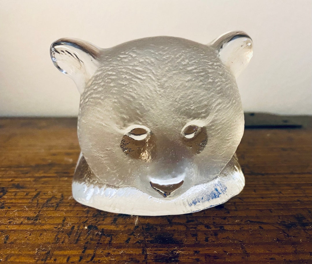 Nybro Vintage Crystal Bear Head Figurine or Paperweight. Made in Sweden ...