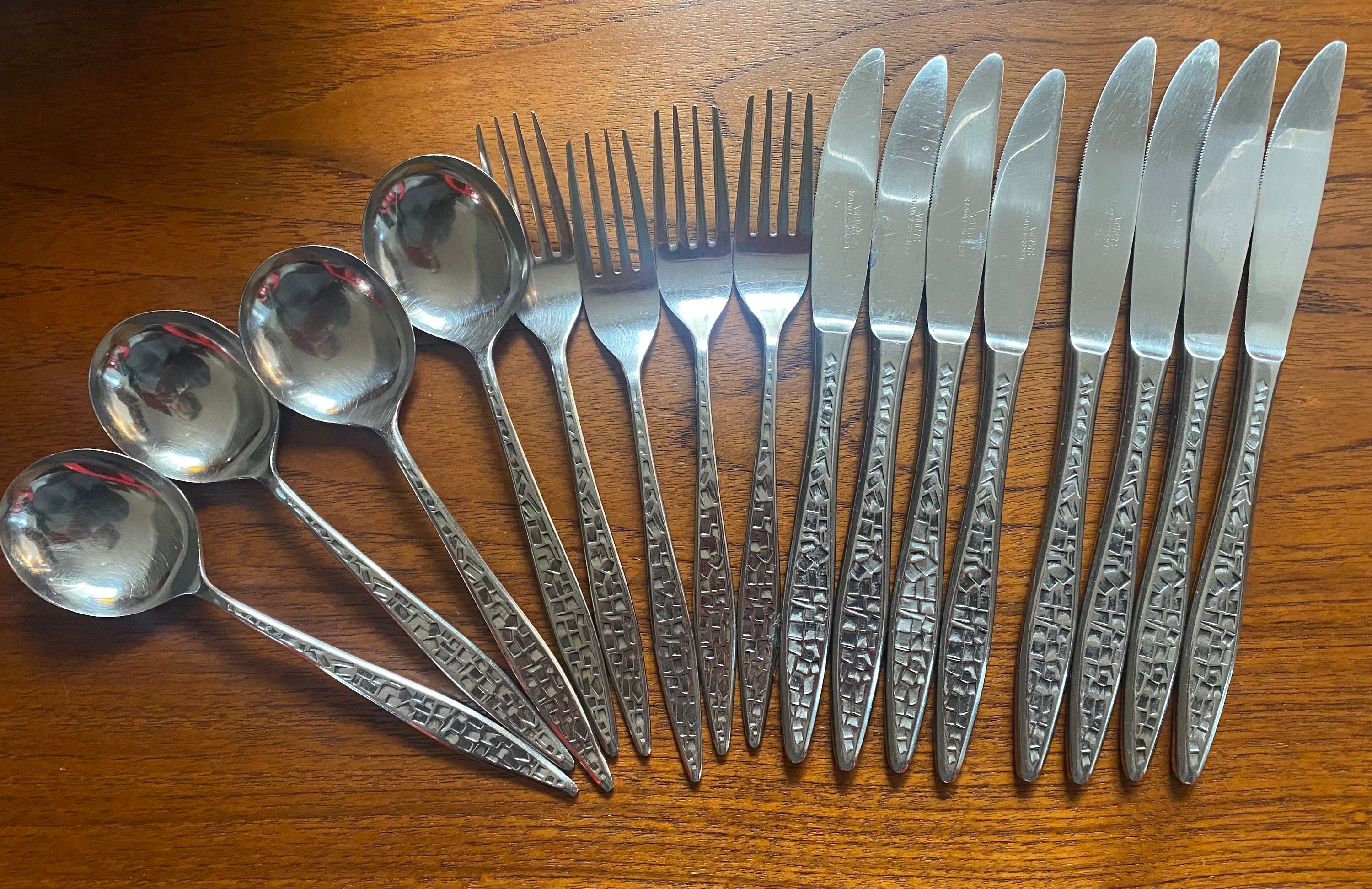 Mid Century, Brutalist Mosaic Pattern Stainless Steel Cutlery/flatware ...