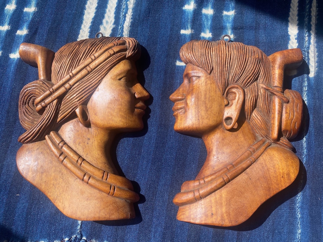 Pair of Hand Carved Wood Tribal Wall Plaques C1950s From the ...