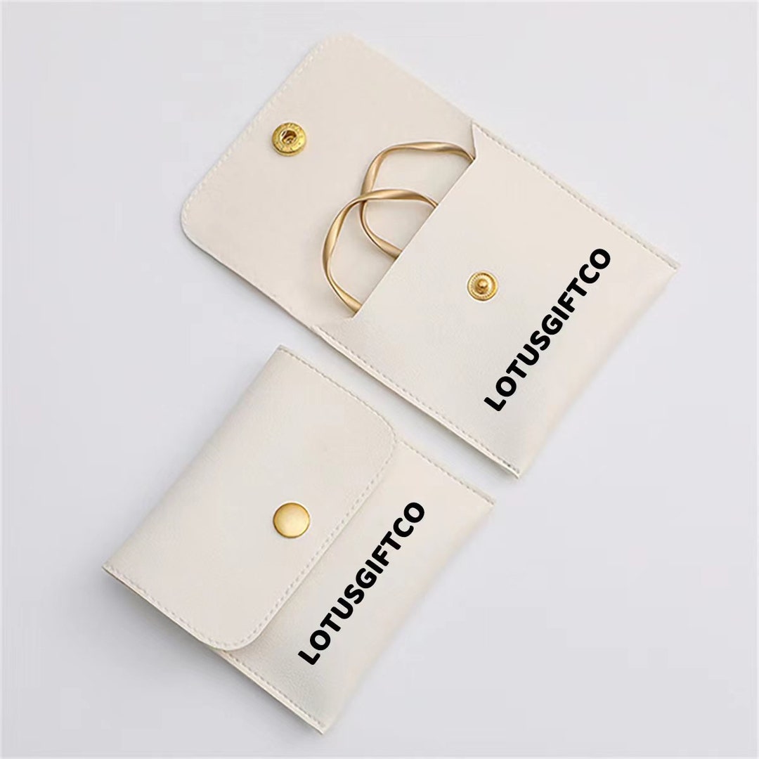 50 Custom White PU Pouch for Jewelry, Personalized Necklace Pouch, Ring ...