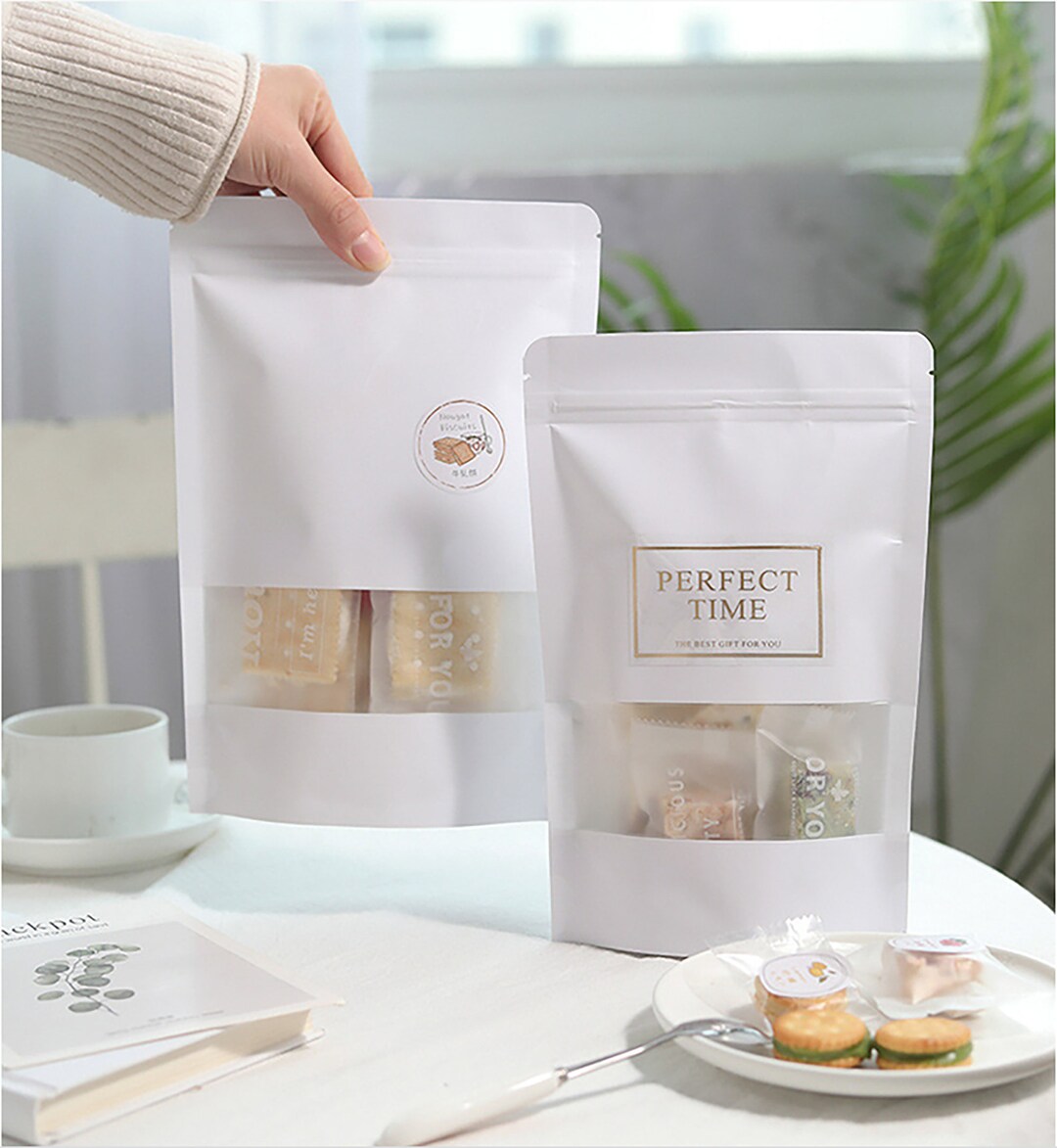 50 Custom Printed White Kraft Bag With Window, Personalized Resealable ...