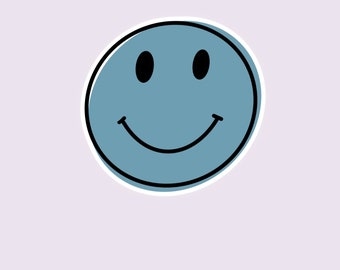 Blue Smiley Face Sticker - Etsy UK