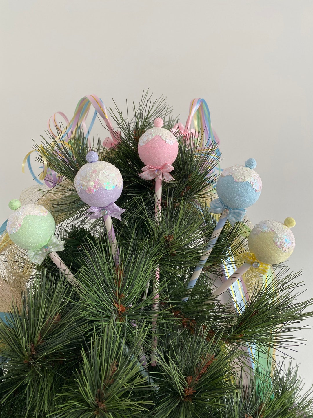 Handcrafted Lollipop Pick: Pastel Christmas Tree Ornament, Candy Land ...