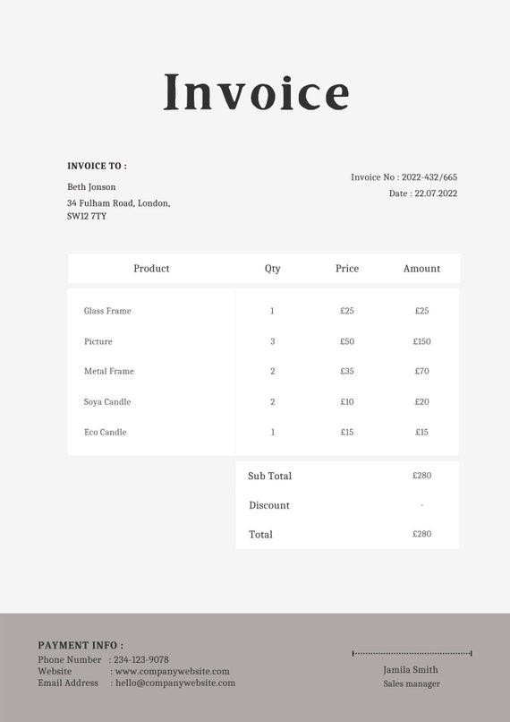 Invoice Template Editable Invoice Template Instant Invoice - Etsy