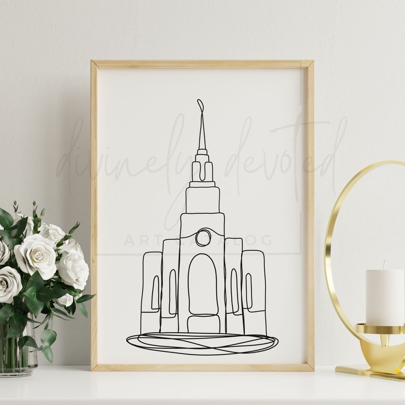 LDS Temple Drawing One Line Drawing Layton Utah Temple Wedding Artwork ...