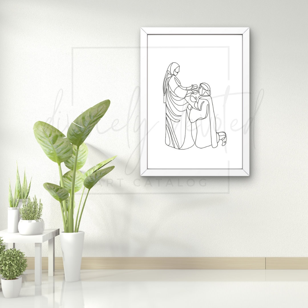 Jesus Christ Line Art Bible Verse Art Christian Wall Art Religious ...