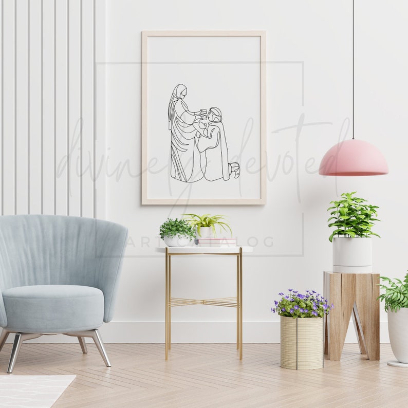 Jesus Christ Line Art Bible Verse Art Christian Wall Art Religious ...