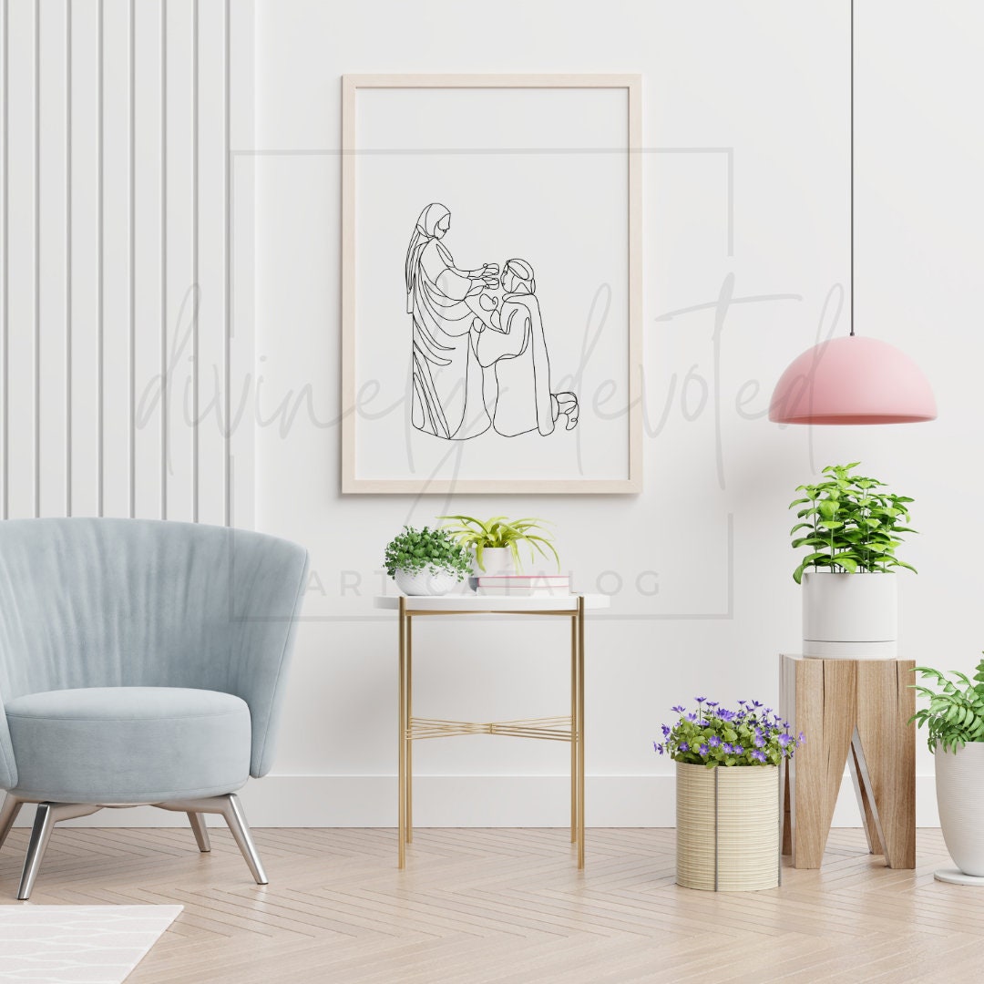 Jesus Christ Line Art Bible Verse Art Christian Wall Art Religious ...