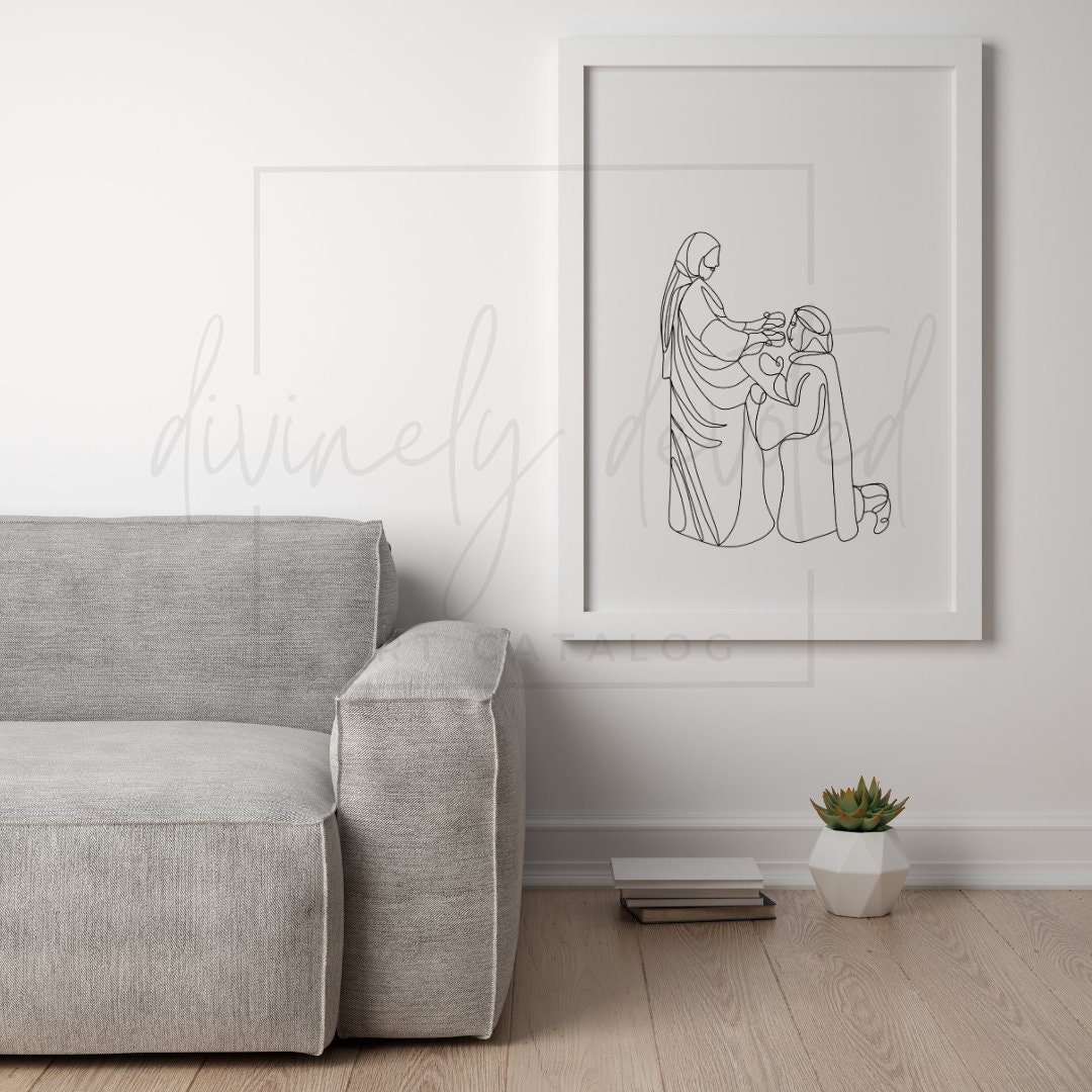 Jesus Christ Line Art Bible Verse Art Christian Wall Art Religious ...