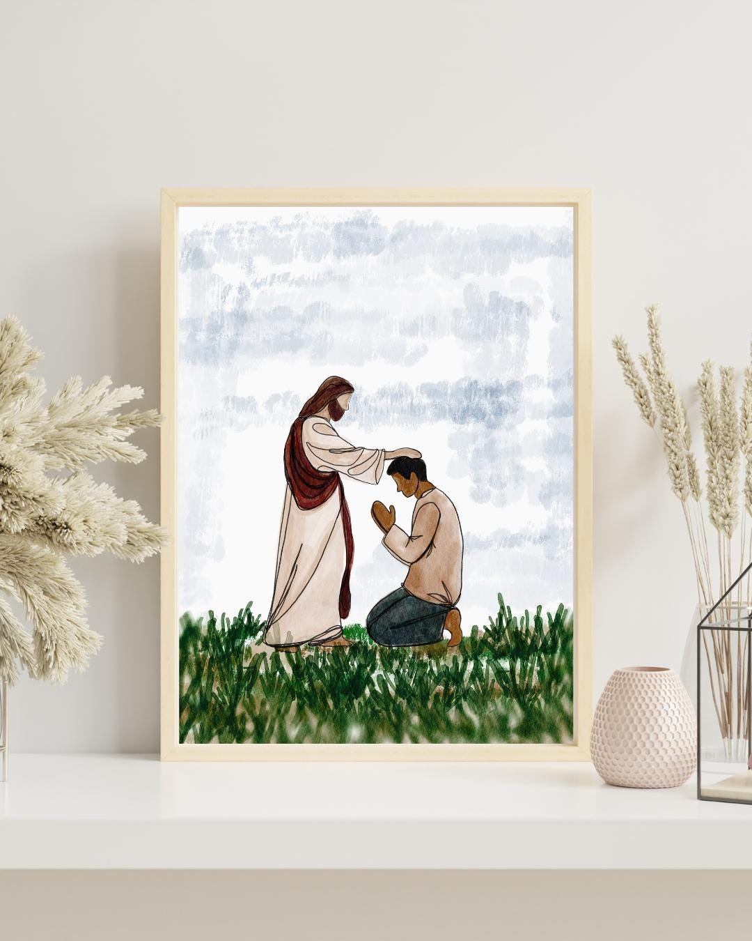 Blessed | Son of God Art | Jesus Christ Watercolor Wall Art | Religious ...