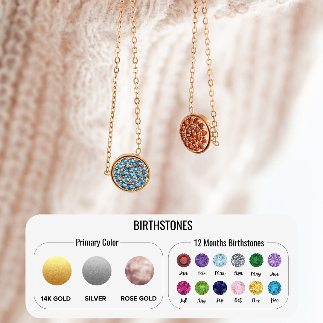 12 Birthstone Pendant Necklace, Personalized Necklace, Birthstone ...