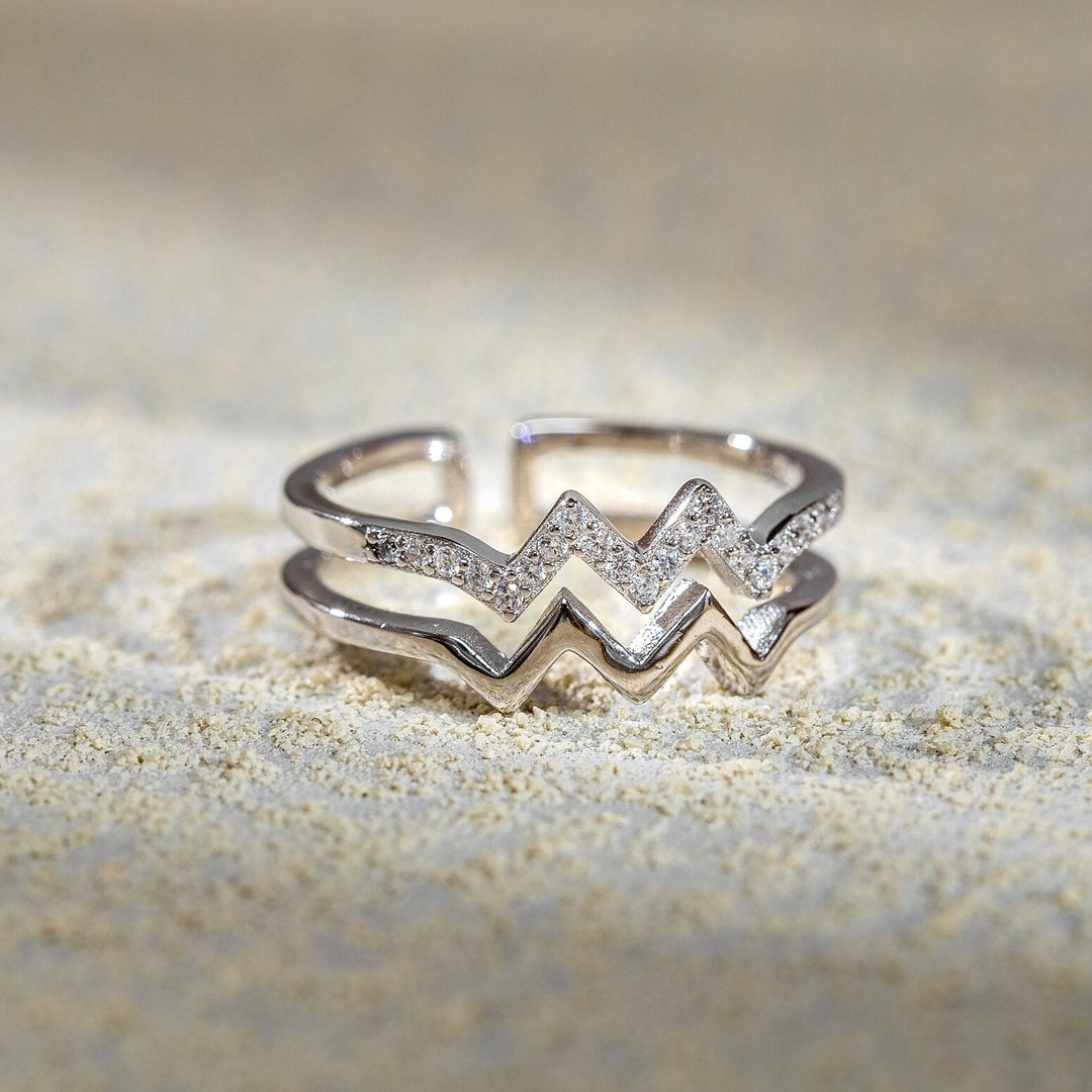 Sterling Silver Double Wave Ring, Adjustable Ring, Mother Daughter Ring, Daughter Birthday Gift ...