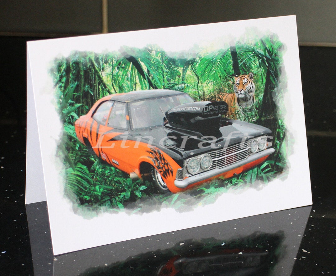 Ford Cortina, Santa Pod Raceway, Greeting Card, Classic Custom Retro ...