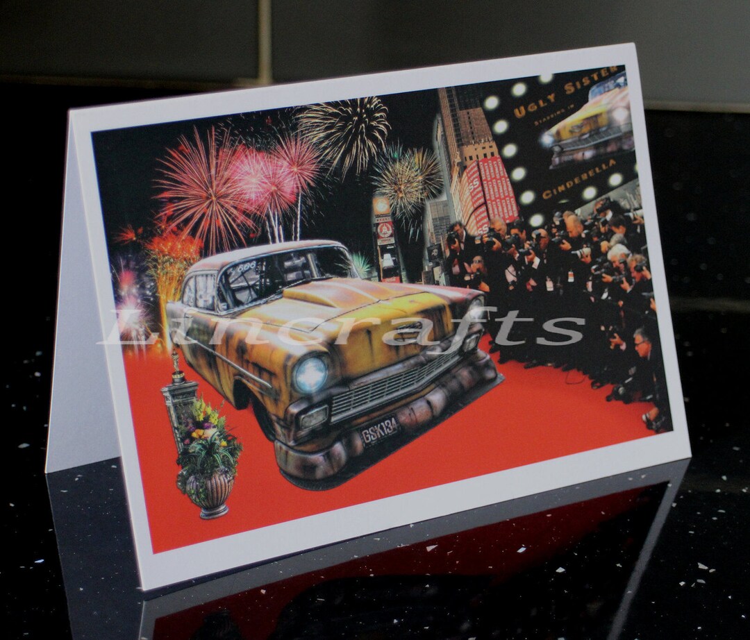 Santa Pod American Race Car, Greeting Card, 1955 Chevy, Birthday Card ...