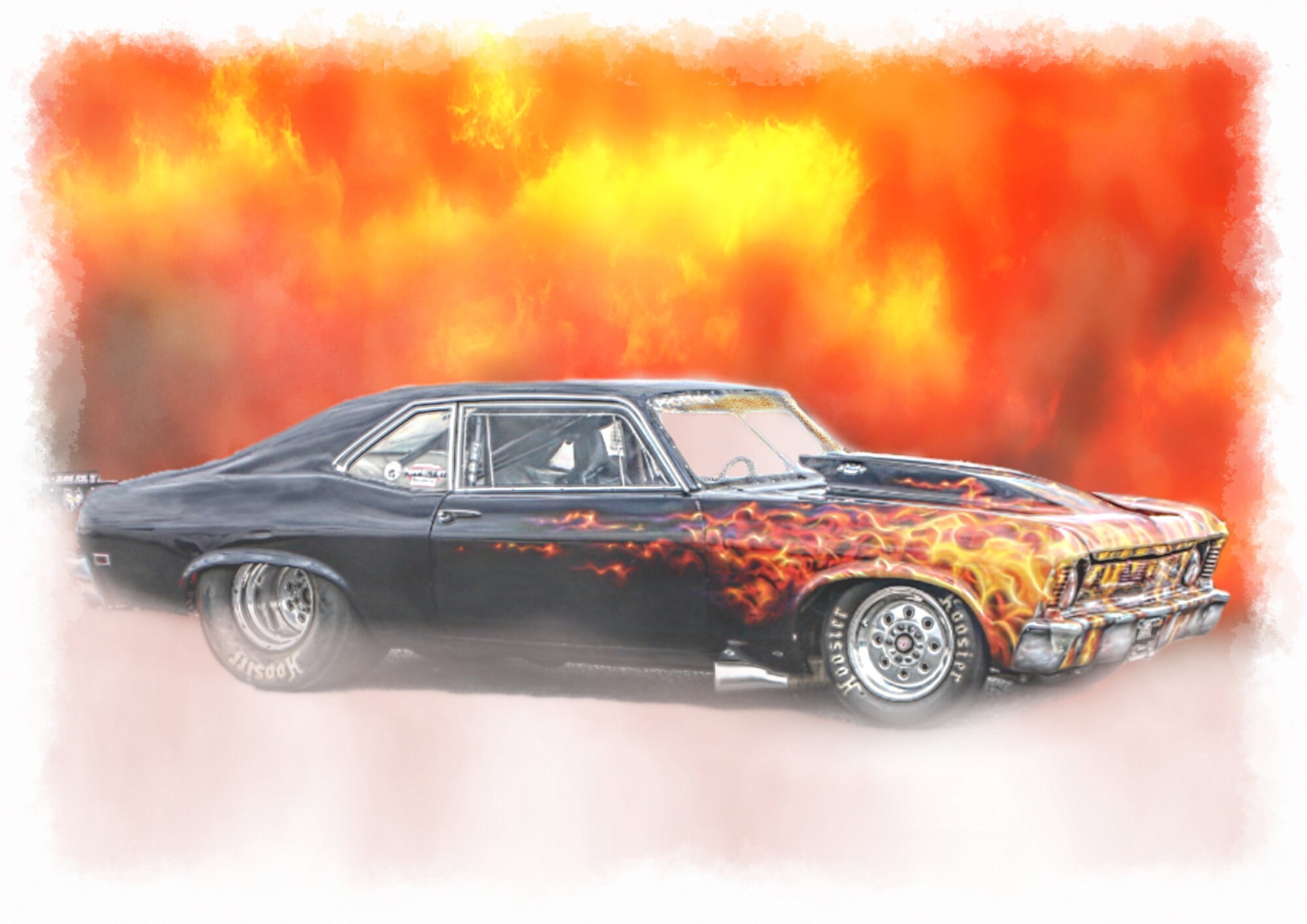 Drag Racing Art, American Car Poster, Chevy Nova, Original Print ...
