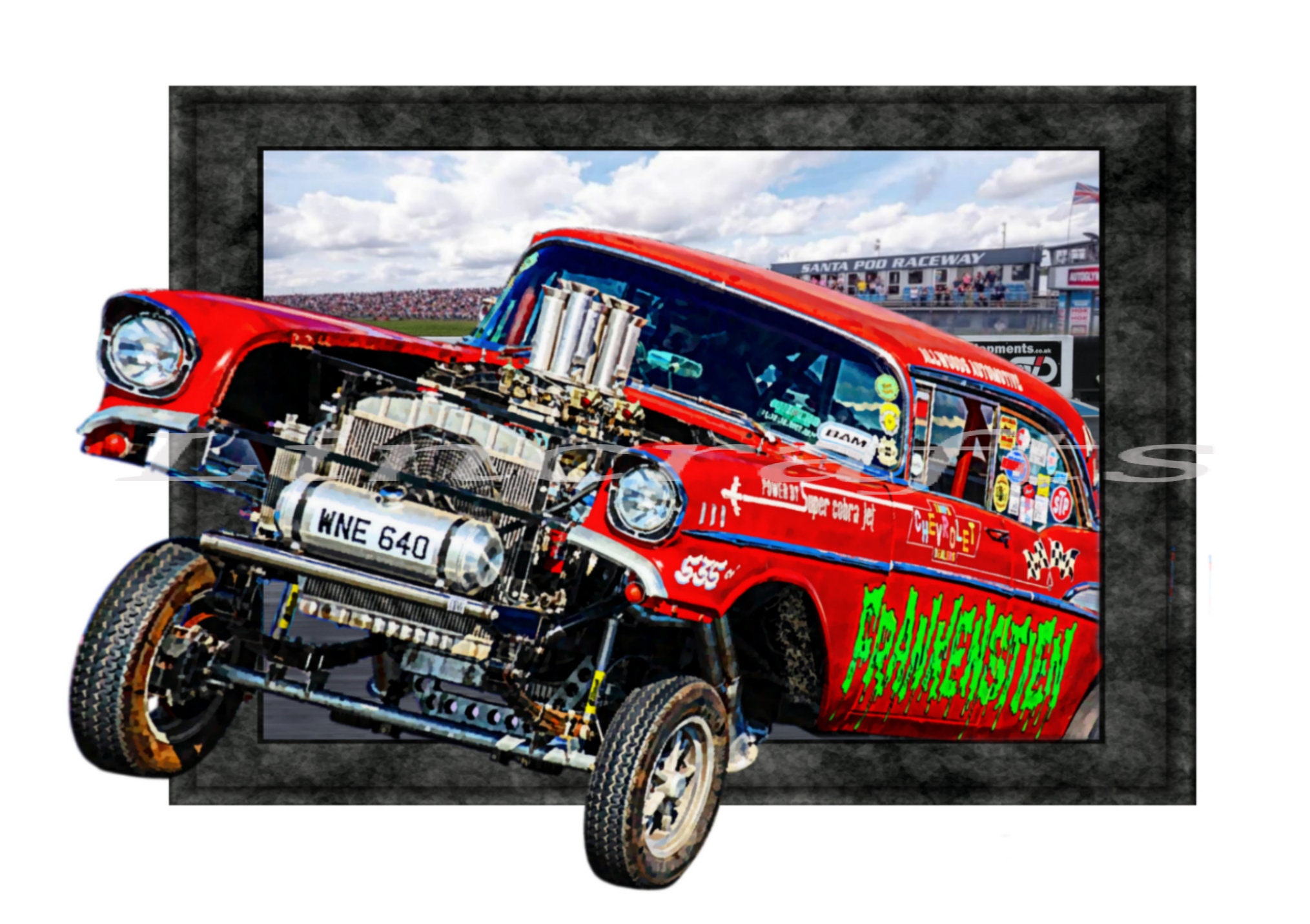 Birthday Card for Men, Drag Race Greeting Card, Frankenstien Chevy ...