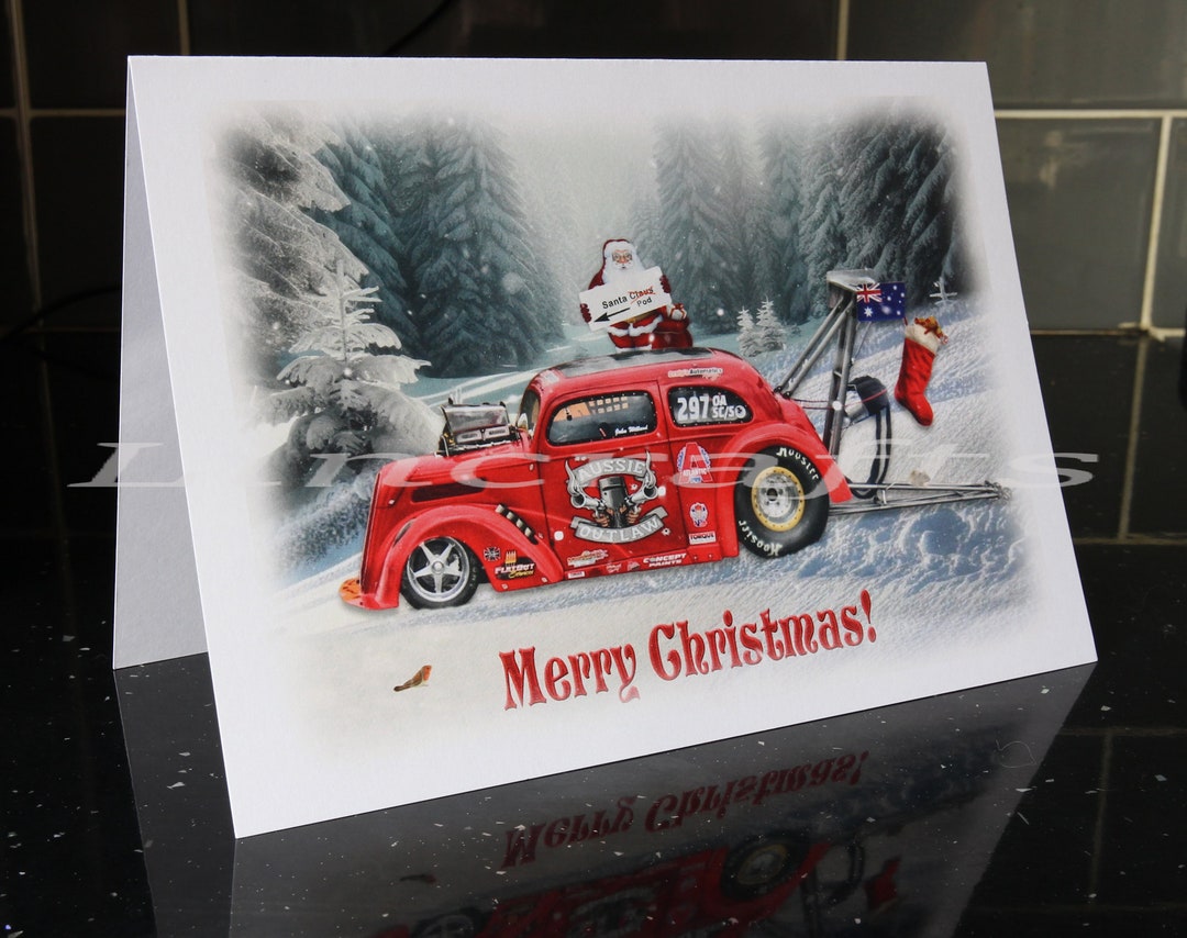 Car Christmas Card for a Drag Racing, Hot Rod Lover. Aussie Outlaw ...