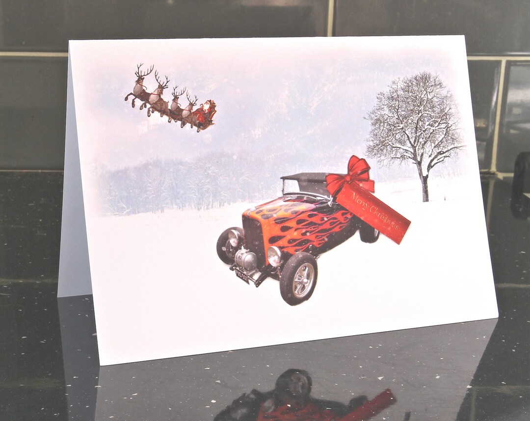Car Christmas Card, Black & Flame Hot Rod for an Customised Automobile ...