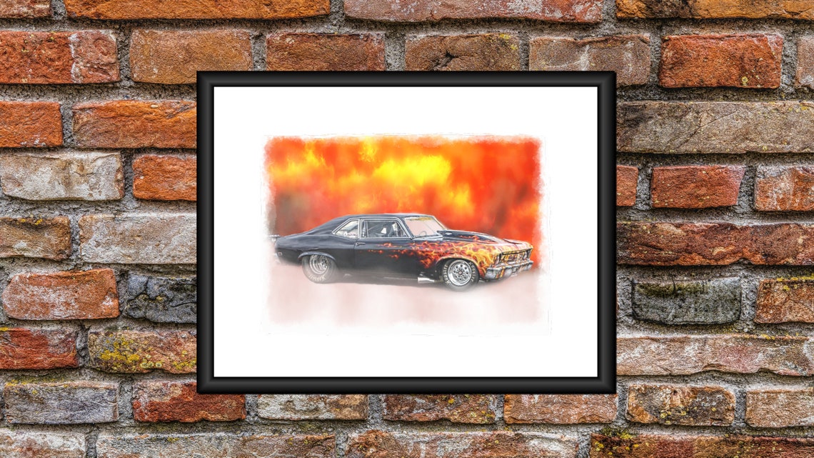 Drag Racing Art, American Car Poster, Chevy Nova, Original Print ...