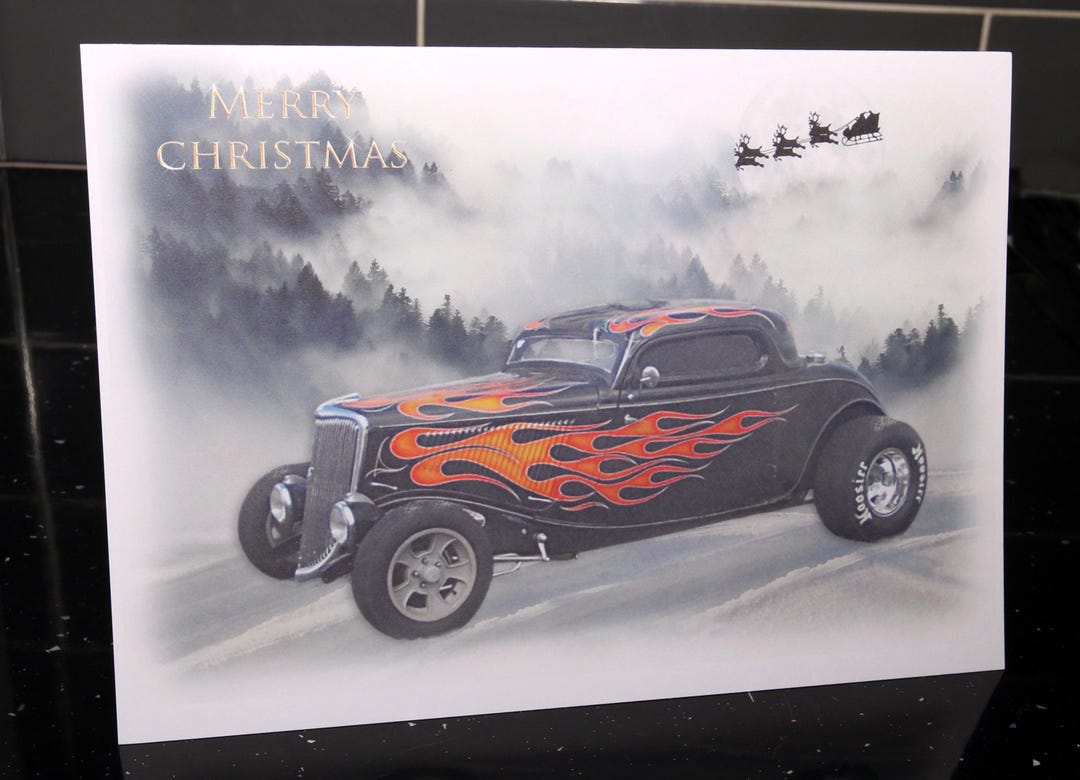 Race Car Christmas Card 34 Ford Black Flame Ideal for Drag Racing Lover ...