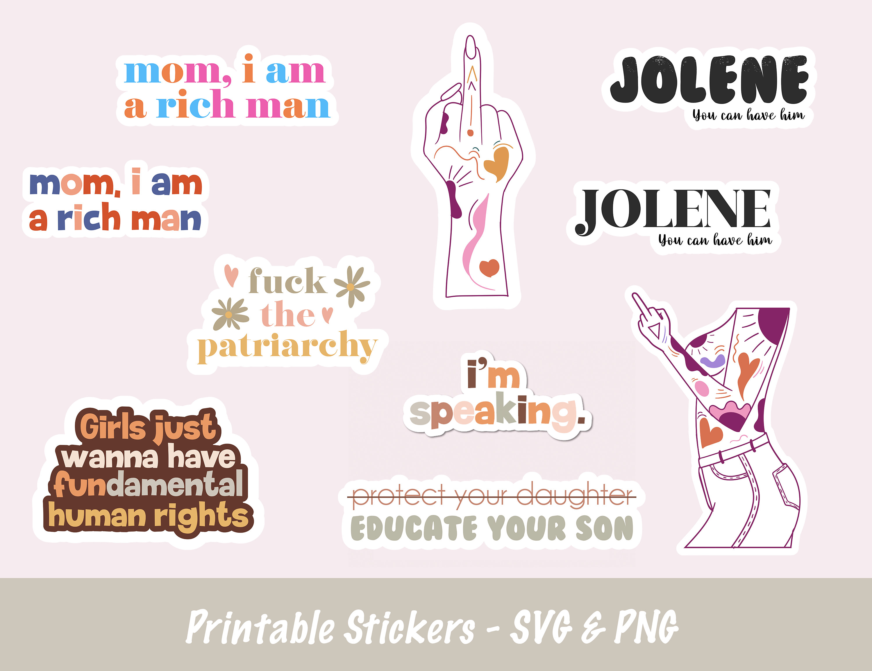 Printable Feminist Stickers Bundle, Feminism Stickers, Print and Cut ...