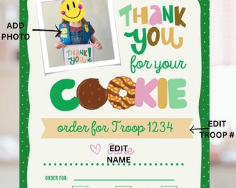 Girl Scout Cookie Thank You Card 2024 Editable and Printable Girl Scout ...