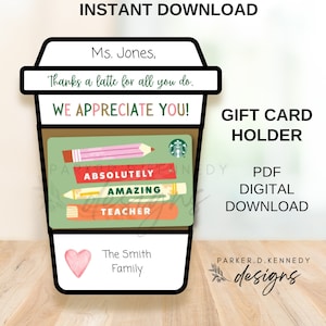 Coffee Gift Card Holder Teacher Appreciation - Etsy