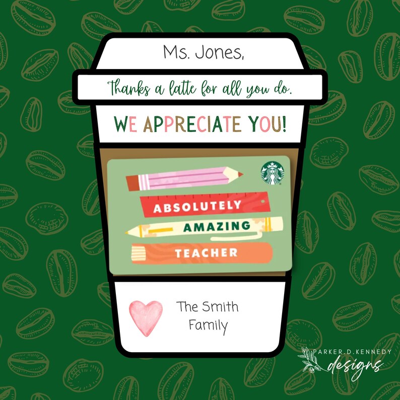 Coffee Gift Card Holder Teacher Appreciation - Etsy