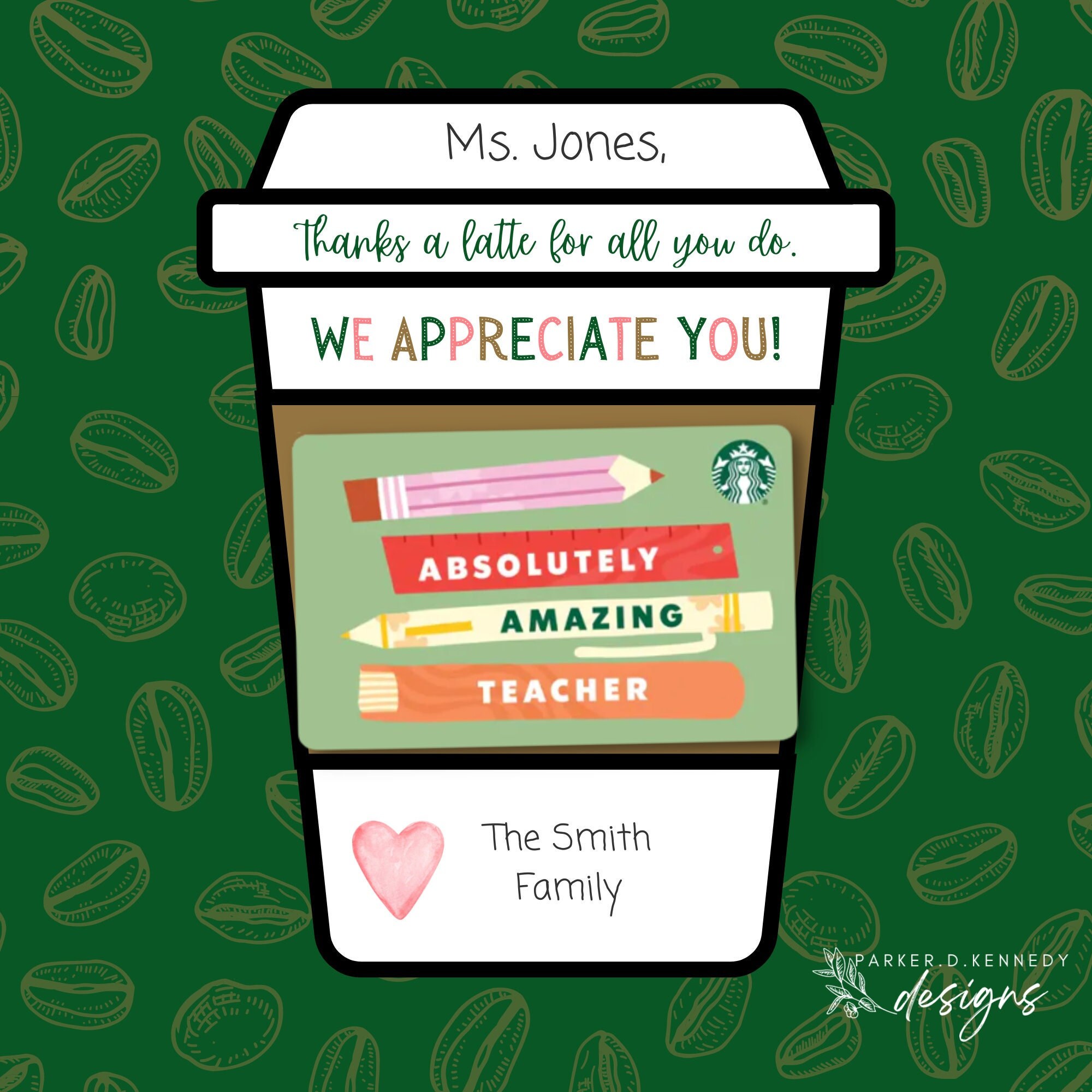 Coffee Gift Card Holder Teacher Appreciation - Etsy