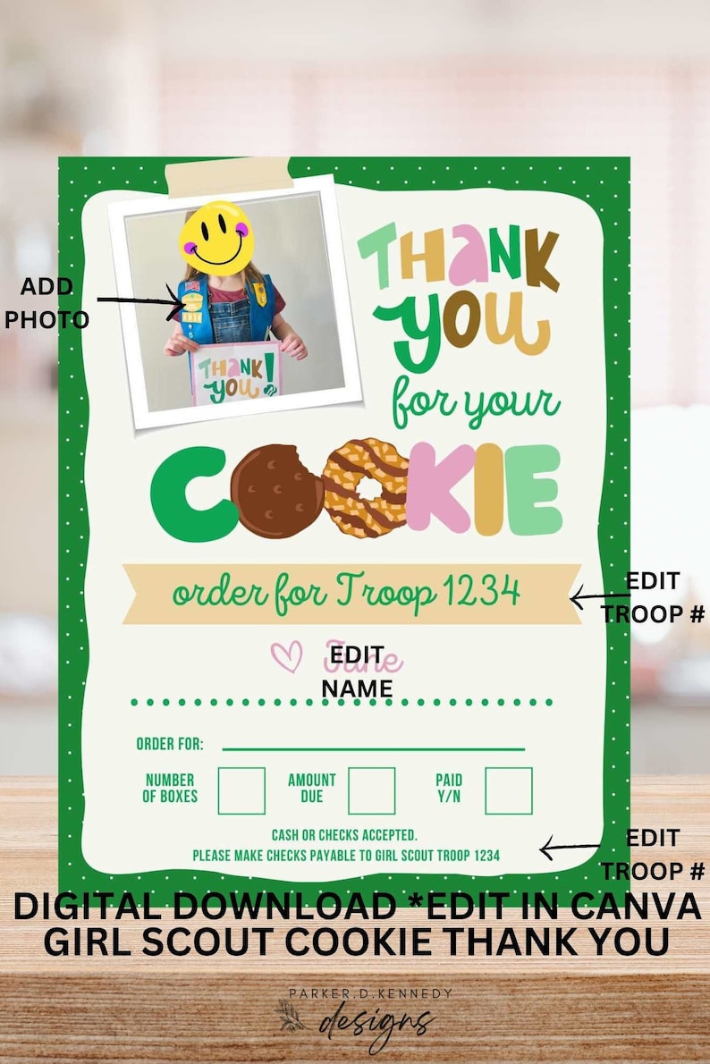 Girl Scout Cookie Thank You *EDIT IN CANVA* - Etsy
