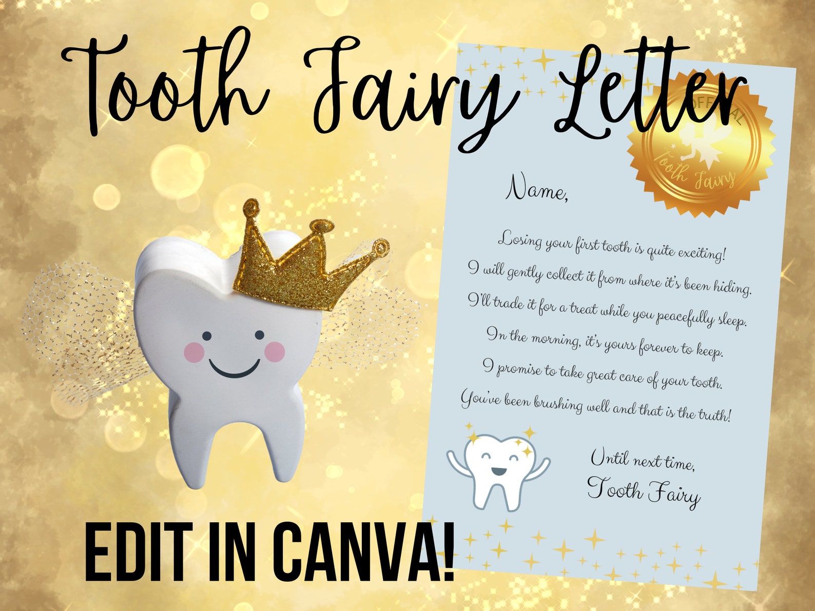 Tooth Fairy Letter *edit in Canva* Blue Version - Etsy