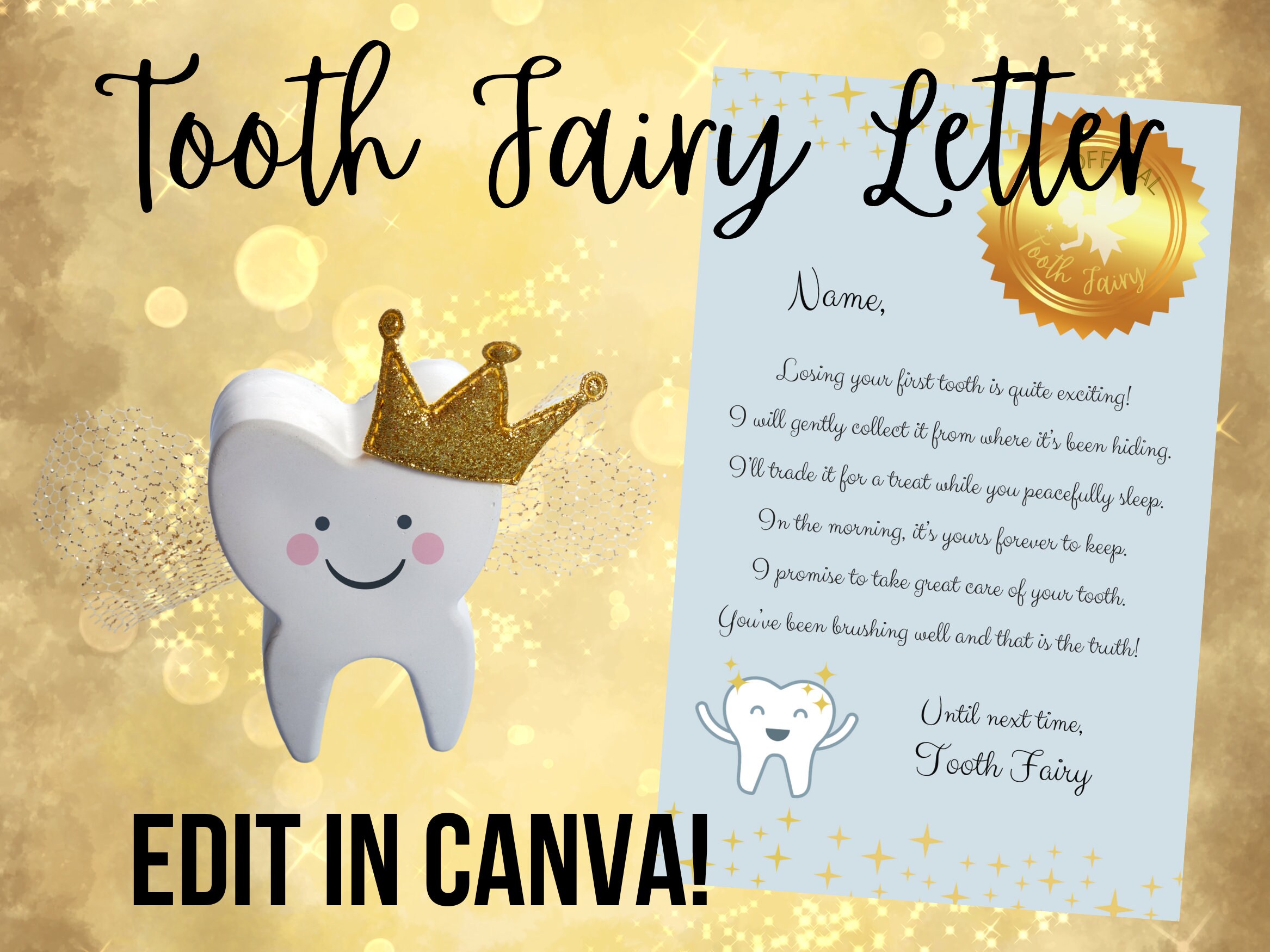 Tooth Fairy Letter *edit in Canva* Blue Version - Etsy