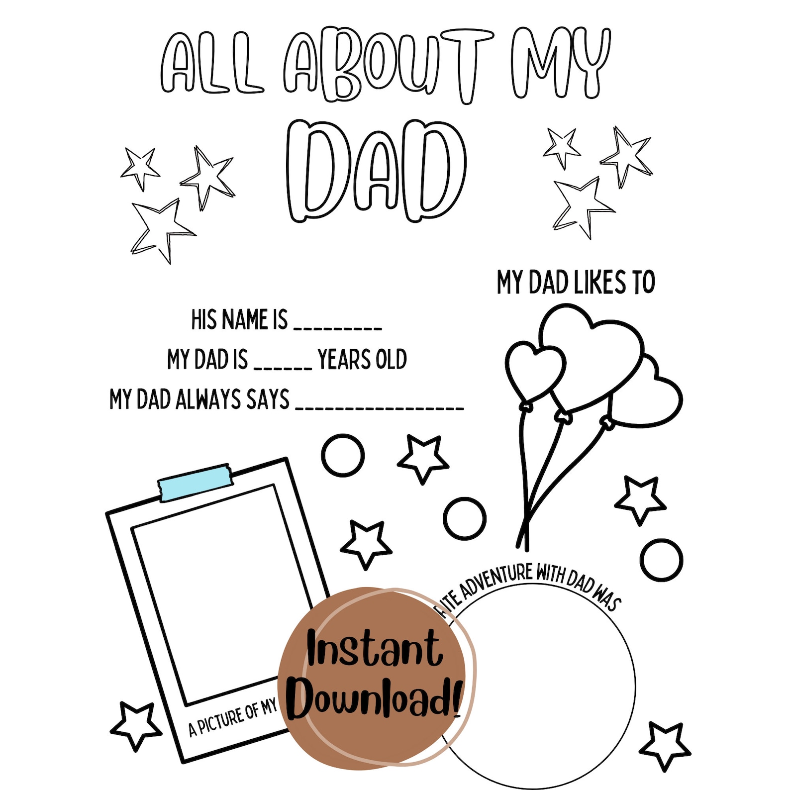 All About My Dad Questionnaire Printable Fathers Day Printable