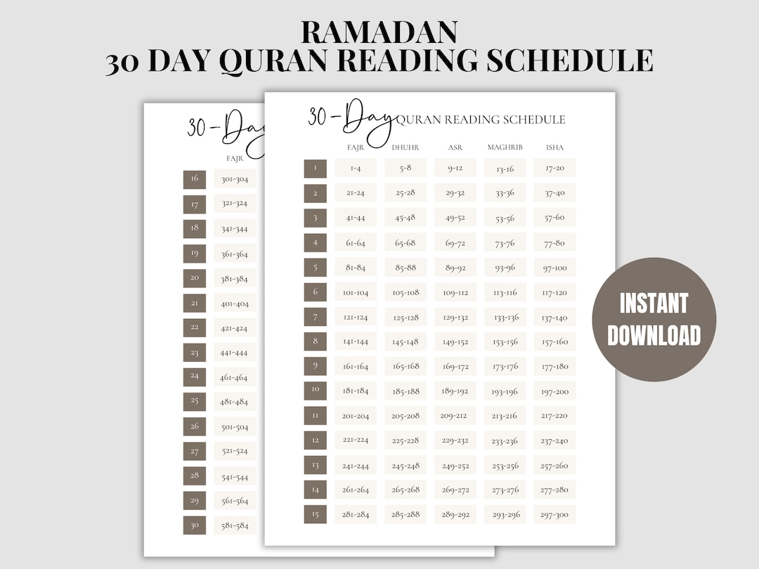 30-day Ramadan Quran Reading Schedule, Ramadan 2024, Ramadan Checklist ...