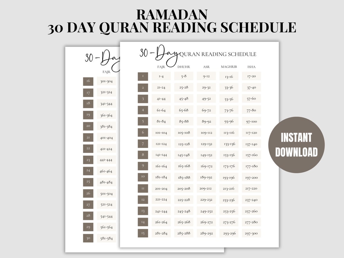 30-day Ramadan Quran Reading Schedule, Ramadan 2024, Ramadan Checklist ...
