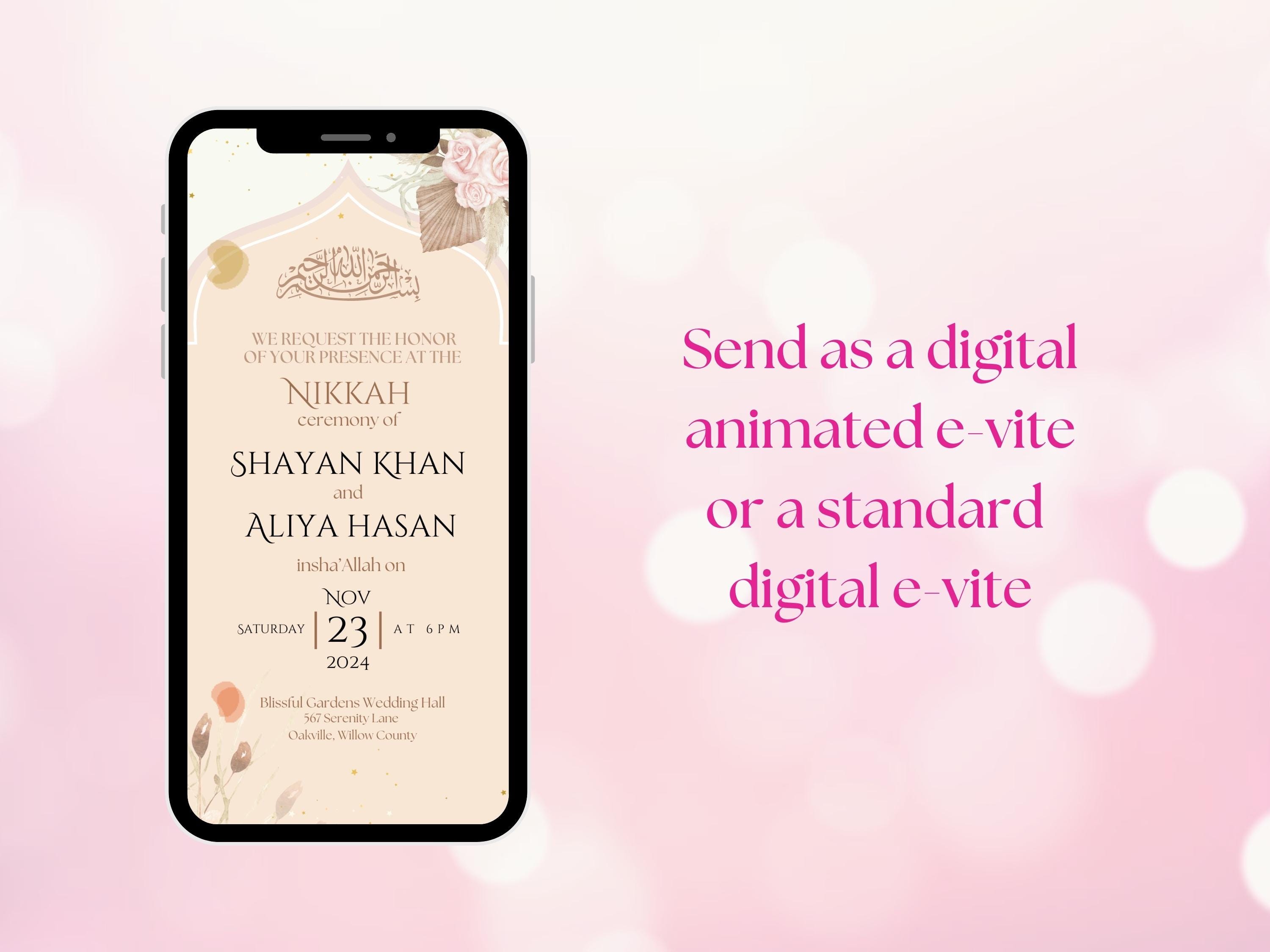 Neutral Animated Nikkah Invitation, Digital Invitation Template ...